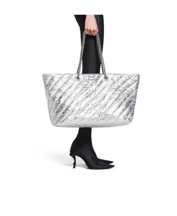 Balenciaga Crush Large Quilted Tote Bag - Silver