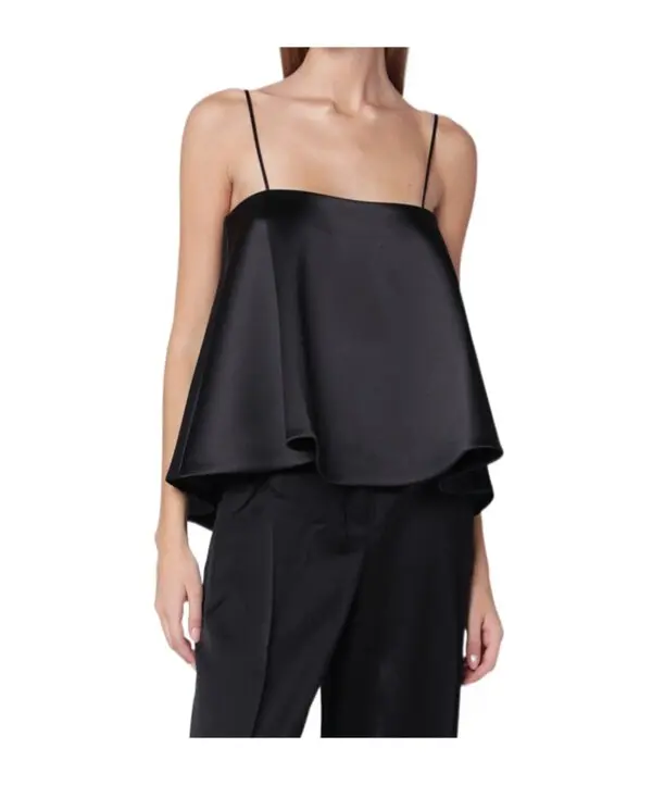 RÓHE One Shoulder Sleeveless Cape Top - Black