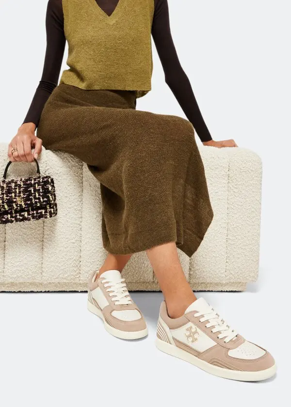 Tory Burch Clover Court Panelled Round Toe Sneakers - Nude