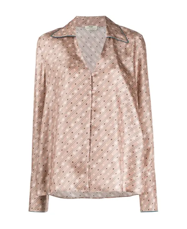 Fendi Karligraphy Motif Striped V-neck Blouse - Nude