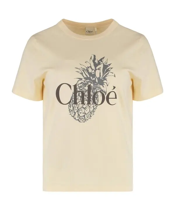 Chloé Logo And Pineapple Print Crewneck T-shirt - Tender Peach
