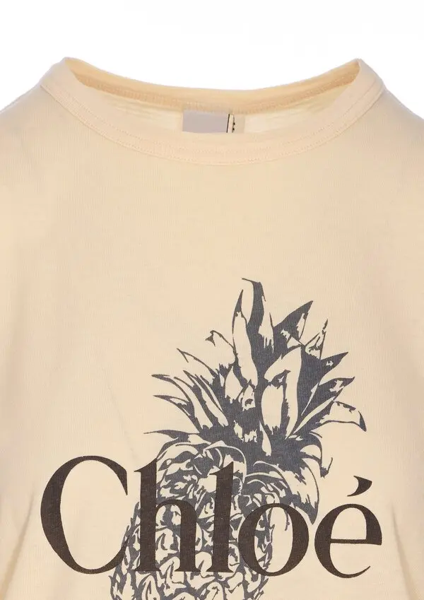 Chloé Logo And Pineapple Print Crewneck T-shirt - Tender Peach