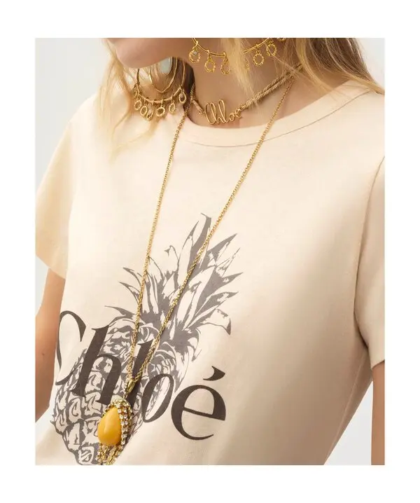 Chloé Logo And Pineapple Print Crewneck T-shirt - Tender Peach