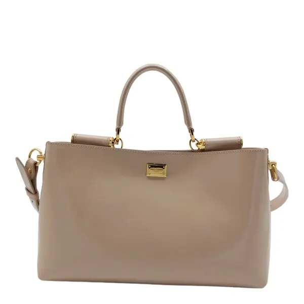 Dolce & Gabbana Logo Plaque Top Handle Shoulder Bag - Brown