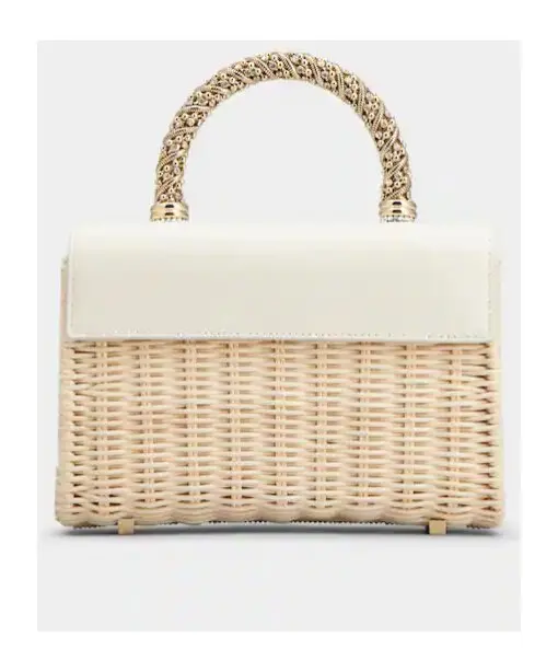 ROGER VIVIER Wicker Jewel Mini Flower Strass Buckle Clutch Bag - Nude