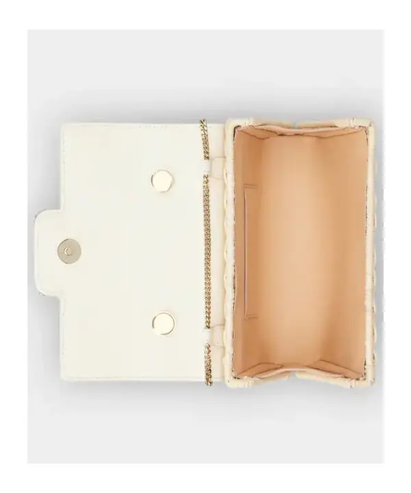 ROGER VIVIER Wicker Jewel Mini Flower Strass Buckle Clutch Bag - Nude