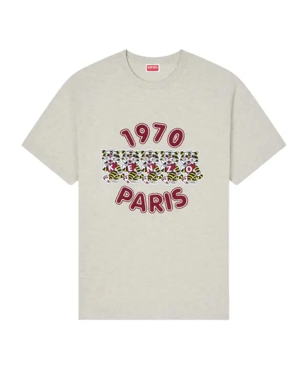 Kenzo Wild Tiger Embroidered Cotton T-shirt - Light Gray