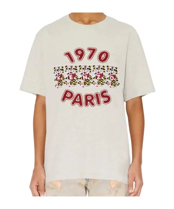 Kenzo Wild Tiger Embroidered Cotton T-shirt - Light Gray