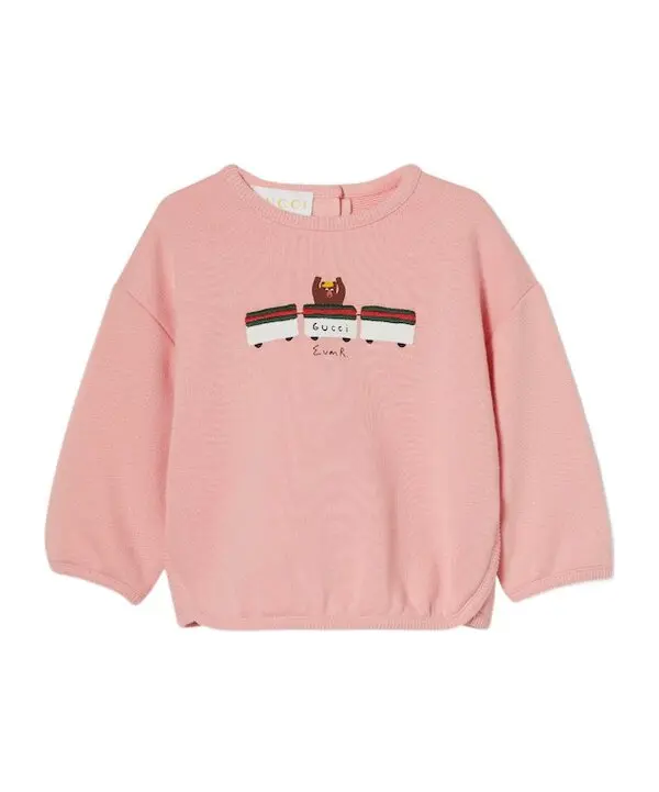 Gucci Cotton Sweatshirt With Train And Bear Print