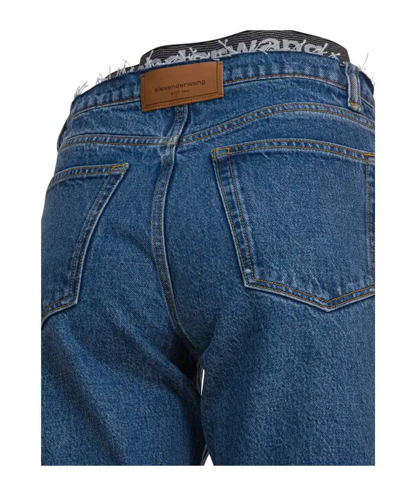 Alexander Wang Logo Waistband Layered Wide Leg Jeans - Indigo