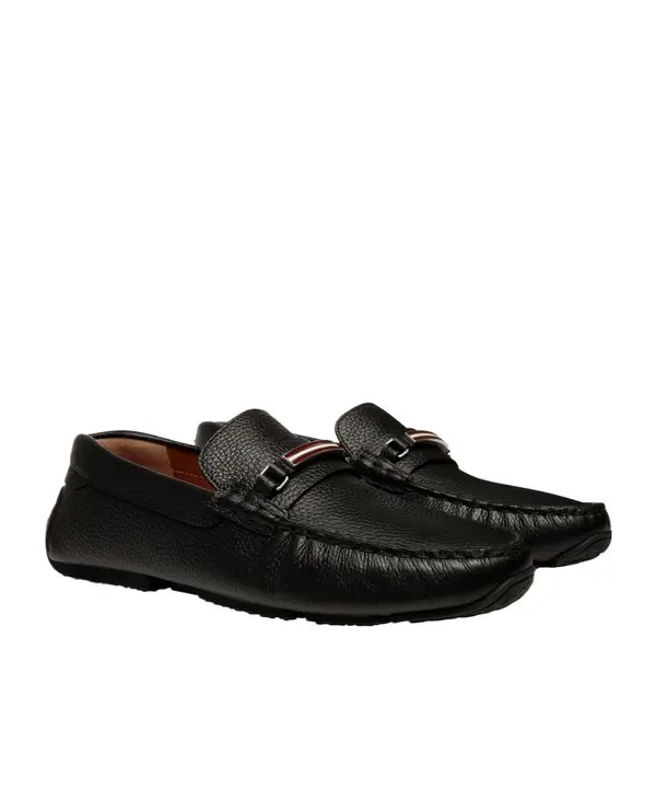 Bally Pilot Driver Loafers In Grained Leather - Black