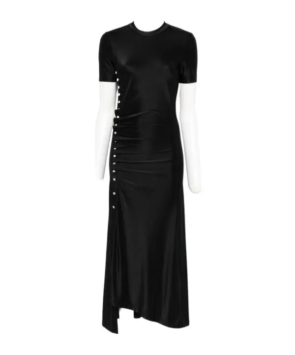 Rabanne Button Detailed Pleated Maxi Dress - Black