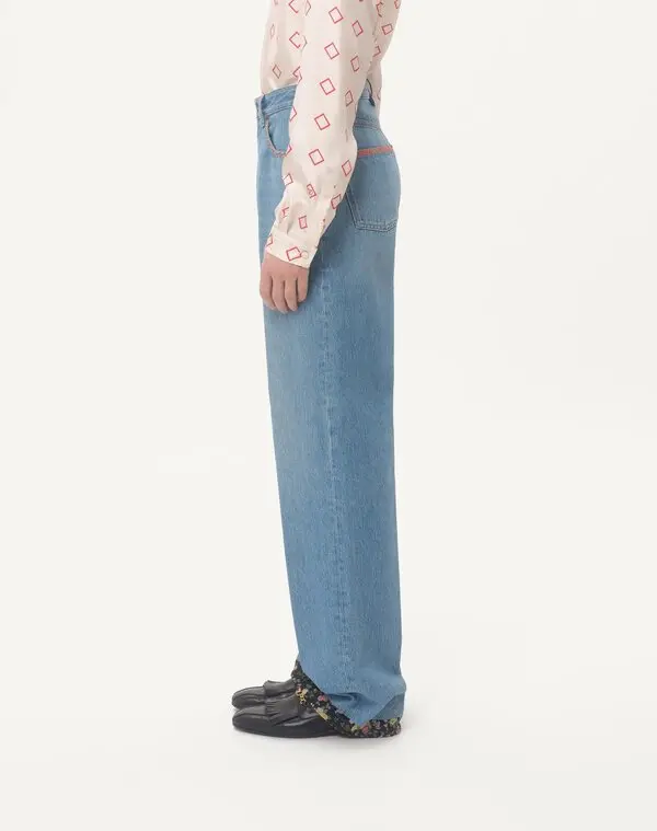 Valentino Garavani Floral Trim Straight Leg Jeans