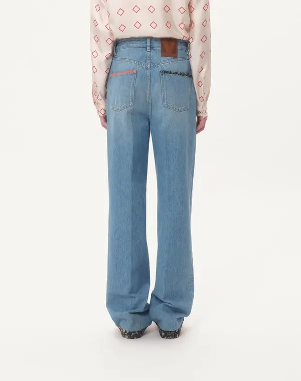 Valentino Garavani Floral Trim Straight Leg Jeans