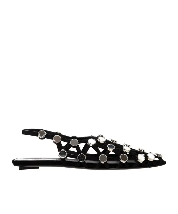Attico Pointed Toe Embellished Slingback Flats - Black