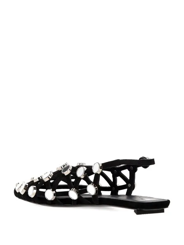 Attico Pointed Toe Embellished Slingback Flats - Black