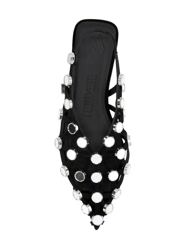 Attico Pointed Toe Embellished Slingback Flats - Black