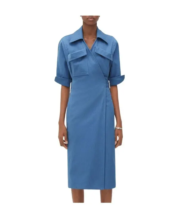 Bottega Veneta Twill Midi Dress With Double Belt Closure