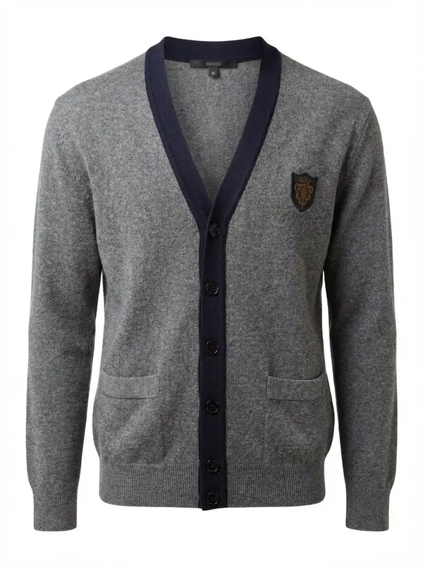Gucci V-neck Cashmere Cardigan With Vintage Web Detail - Gray