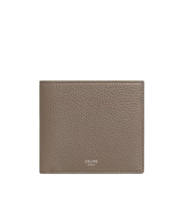 Celine Bi-fold Card Holder In Grained Calfskin - Souris
