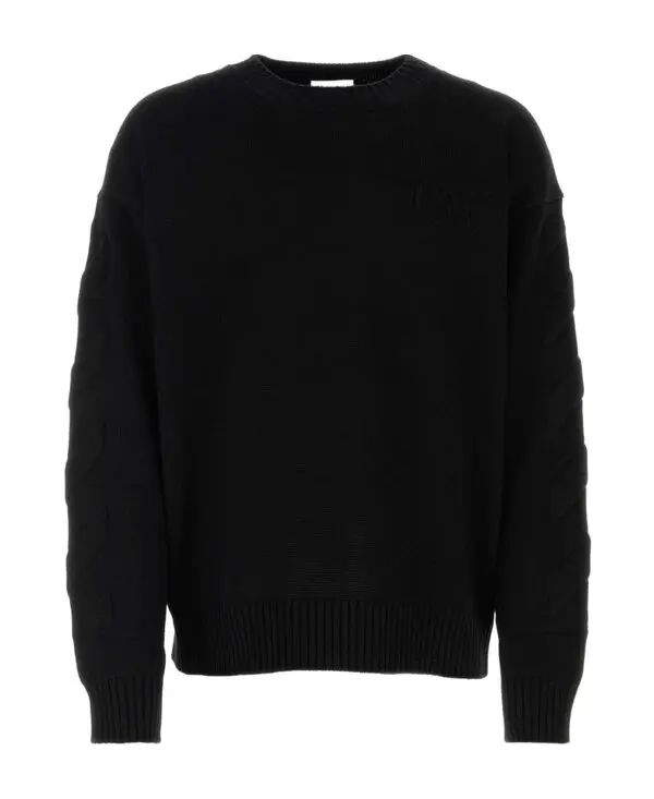 Off-White Crewneck Knitted Jumper With Ribbed Details - Black