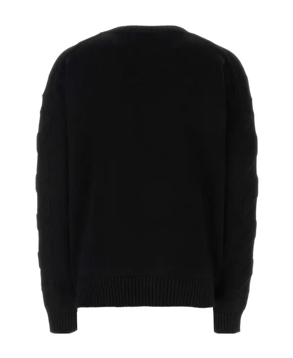 Off-White Crewneck Knitted Jumper With Ribbed Details - Black
