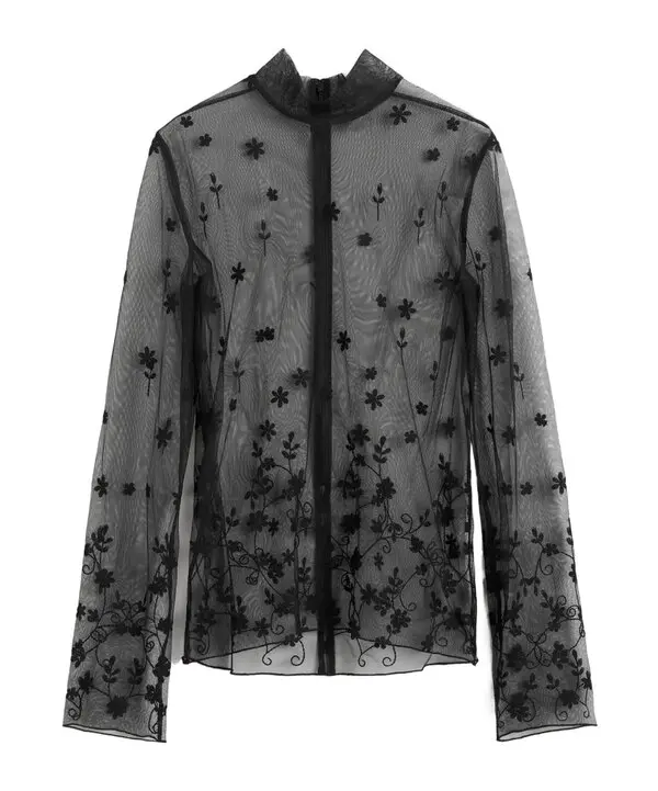 TOTEME Floral Embroidered Zip Up Shirt