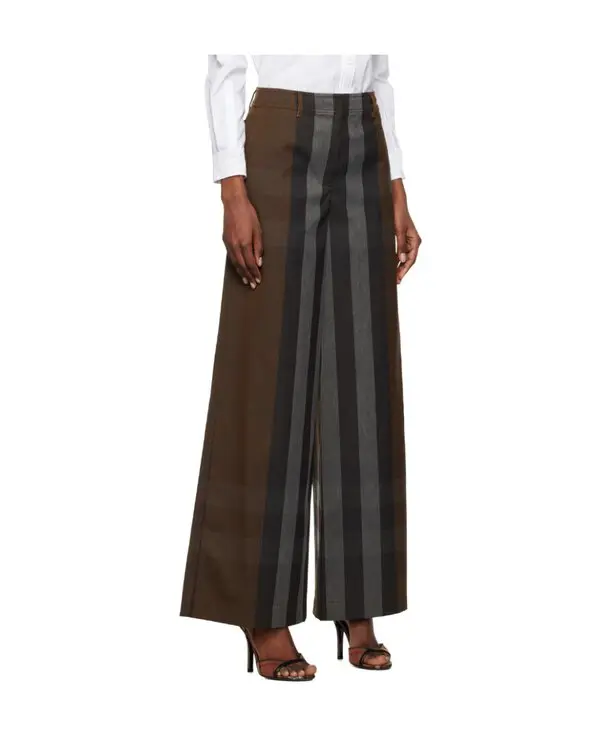 Burberry High Waist Wide Leg Trousers With Plaid Pattern