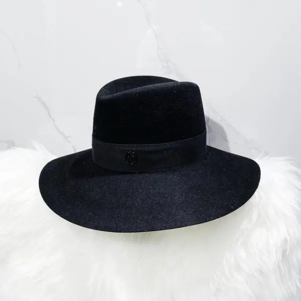 MAISON MICHEL Henrietta Logo Wide Brim Hat - Black