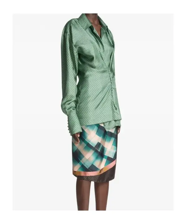 Dries Van Noten Geometric Print Draped Blouse