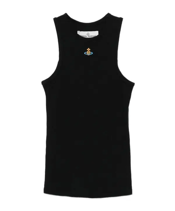 VIVIENNE WESTWOOD 90s Orb Embellished Ribbed Tank Top - Black