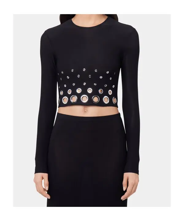 Rabanne Cropped Eyelet Logo Plaque Top