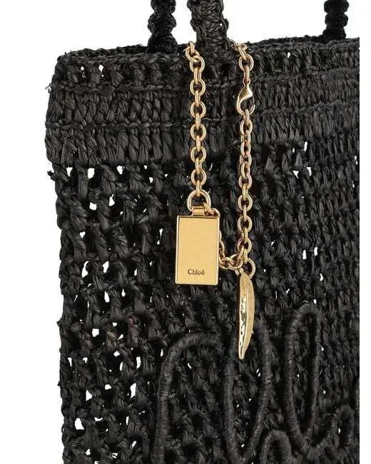 Chloé Small Raffia Tote Bag - Black