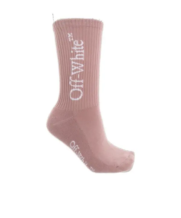 Off-White Ribbed Logo Detail Crew Socks - Pink