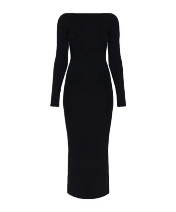 ENTIRE STUDIOS Long Sleeve Boatneck Midi Dress - Black