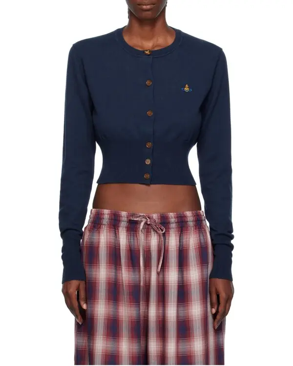 VIVIENNE WESTWOOD Orb Embroidered Long Sleeve Cardigan - Blue