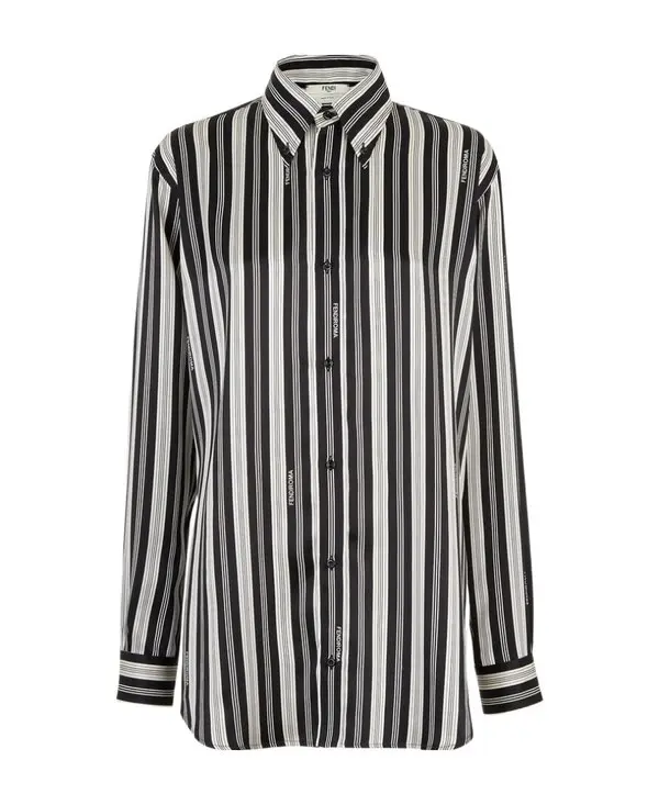 Fendi Striped Collared Long-sleeve Shirt - Black