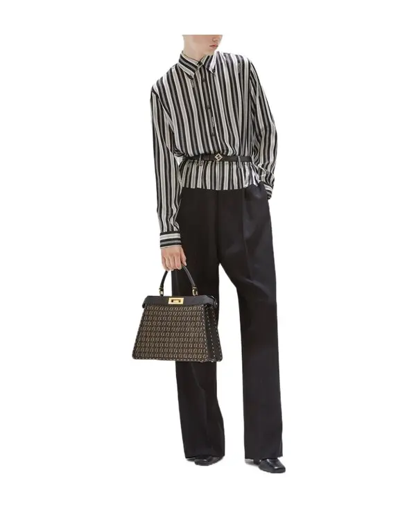 Fendi Striped Collared Long-sleeve Shirt