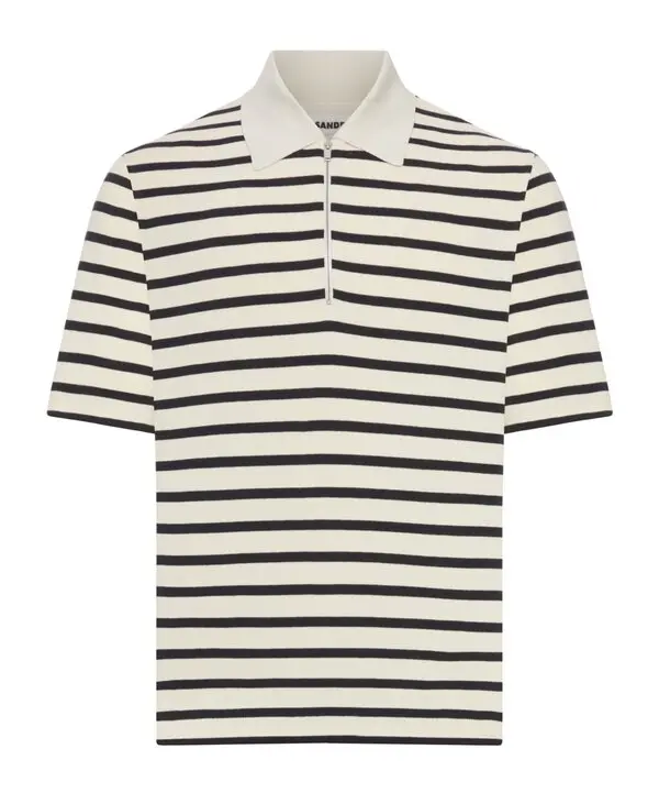 JIL SANDER Logo Patch Striped Polo Shirt - White