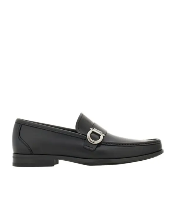 FERRAGAMO Gancini Plaque Slip-on Loafers - Black