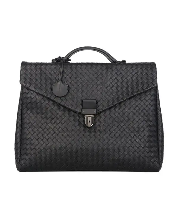 Bottega Veneta Woven Leather Briefcase - Black