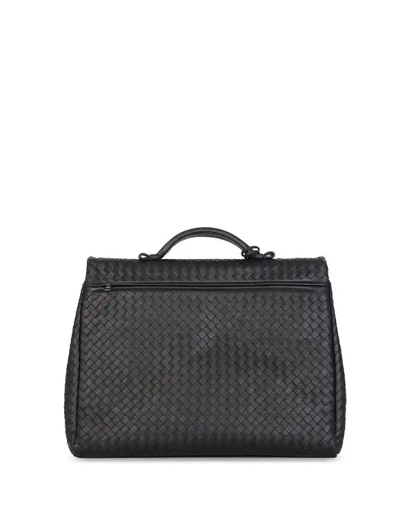 Bottega Veneta Woven Leather Briefcase - Black