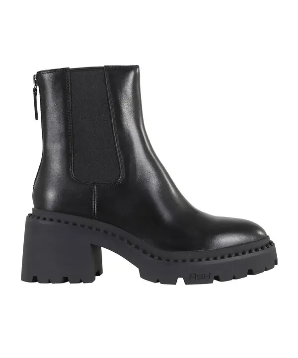Ash Round Toe Zip Up Ankle Boots - Black