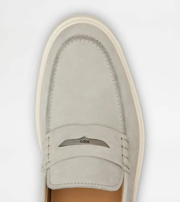 TOD'S Leather Loafers With Penny Bar - Grey
