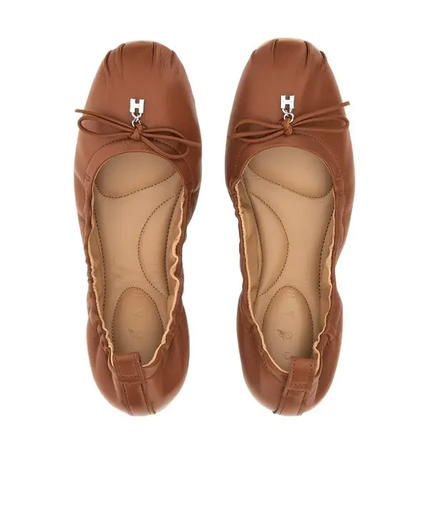 Hogan Leather Ballet Flats With Bow Detailing - Brown