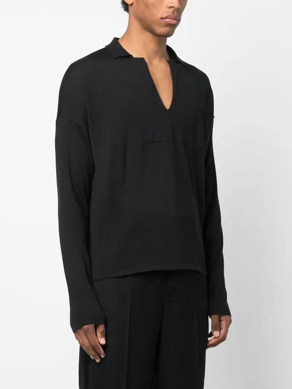 Saint Laurent V-neck Long Sleeve Sweatshirt With Lapel Collar And Chest Pocket