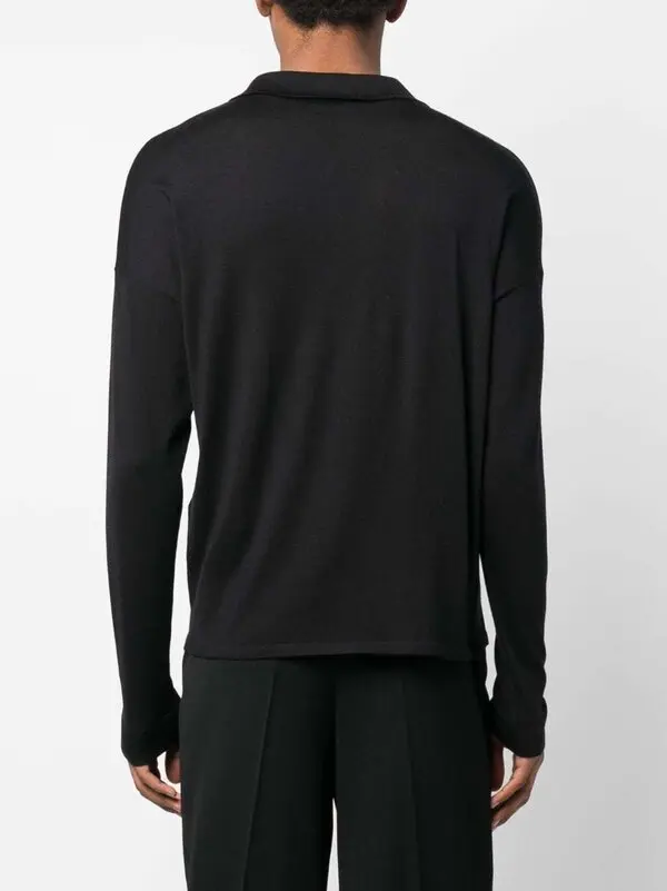 Saint Laurent V-neck Long Sleeve Sweatshirt With Lapel Collar And Chest Pocket