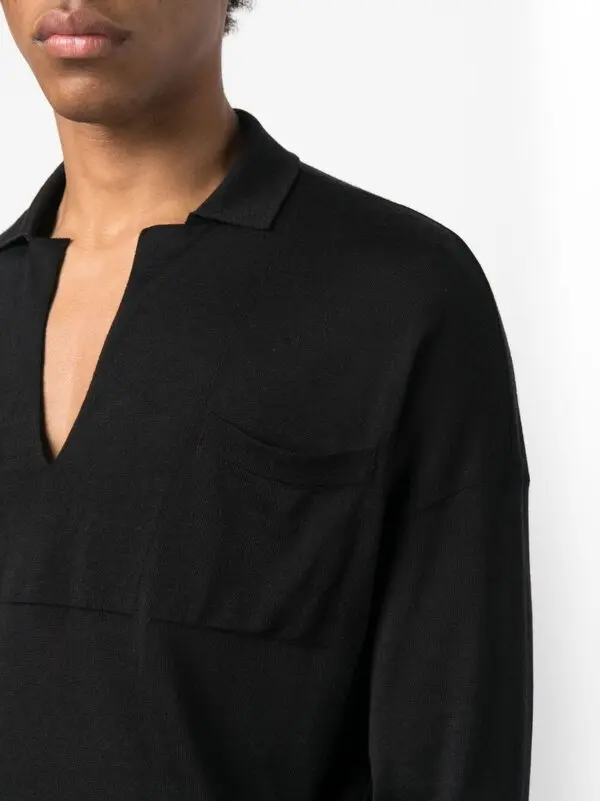 Saint Laurent V-neck Long Sleeve Sweatshirt With Lapel Collar And Chest Pocket