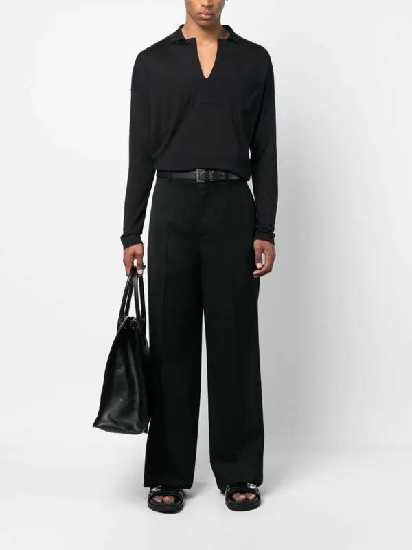Saint Laurent V-neck Long Sleeve Sweatshirt With Lapel Collar And Chest Pocket
