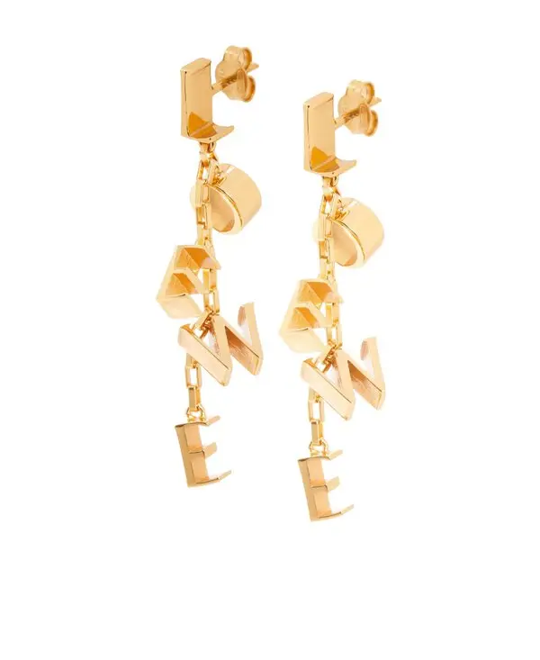 Loewe Gold Tone Sterling Silver Bold Letter Pendant Drop Earrings - Yellow